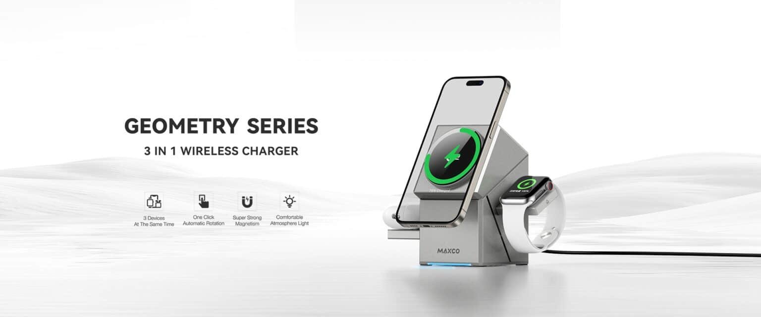 Maxco MW11 Geometric QI2 Magnetic Wireless Charger 3 IN 1 Wireless ...