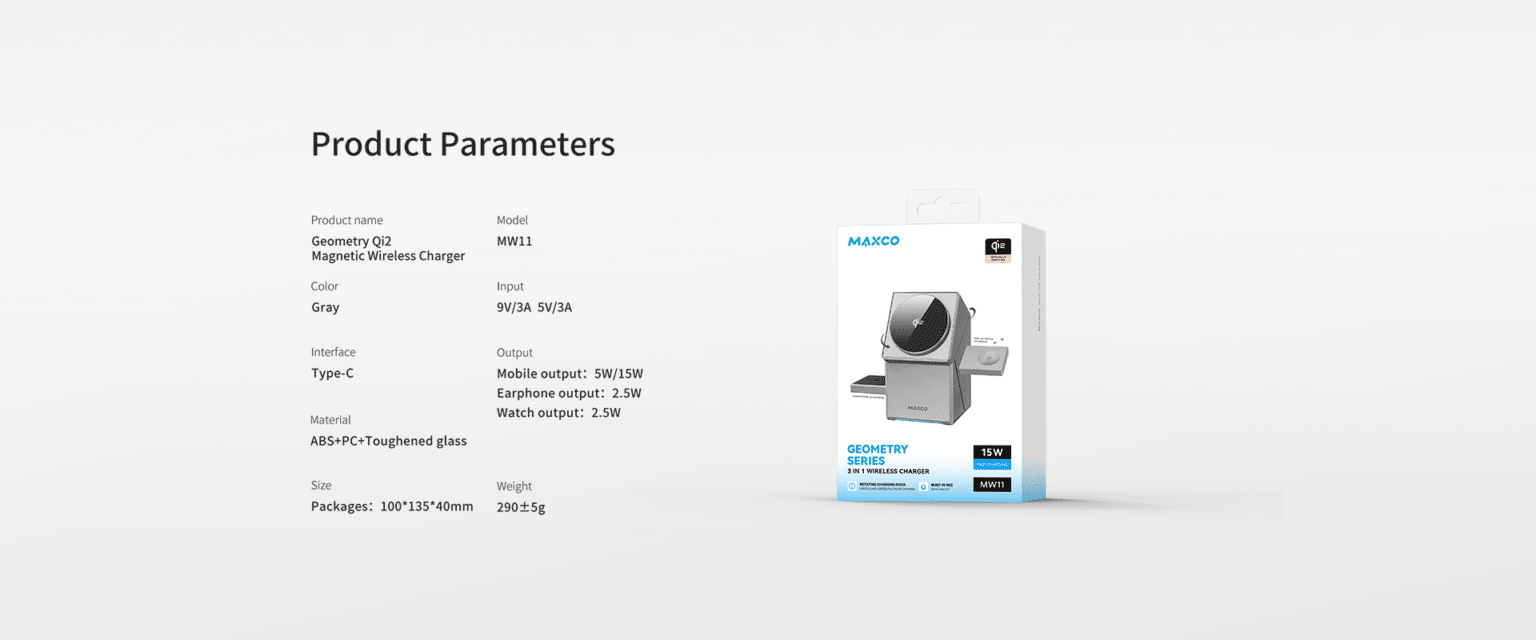 Maxco MW11 Geometric QI2 Magnetic Wireless Charger 3 IN 1 Wireless ...